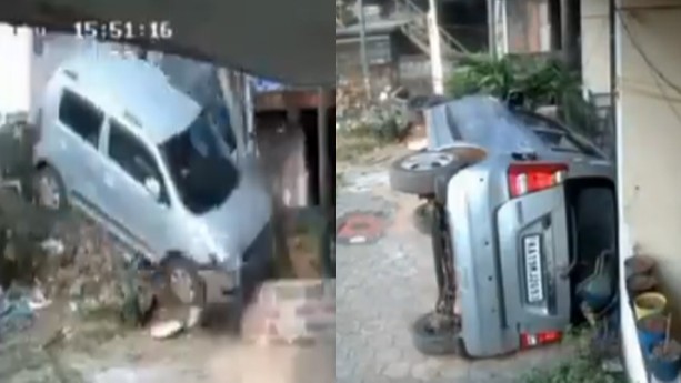മംഗളൂരുവിൽ വാഗൺആർ കാർ നിയന്ത്രണം വിട്ട് വീടിന്‍റെ മുകളിലൂടെ ...