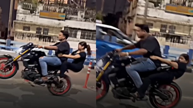 റോഡിലെ ഹീറോയിസം ദുരന്തമായി; ബൈക്ക് അഭ്യാസത്തിനിടെ യുവതി ചക്രങ്ങൾക്കിടയി ...